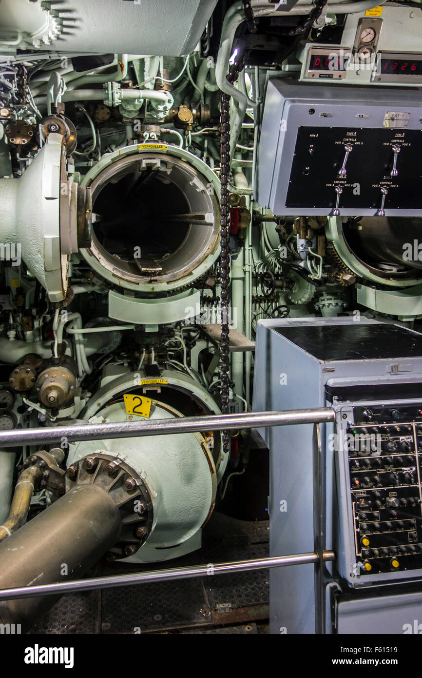 Torpedo tubes aboard the Redoutable, French Navy SSBN ballistic missile ...