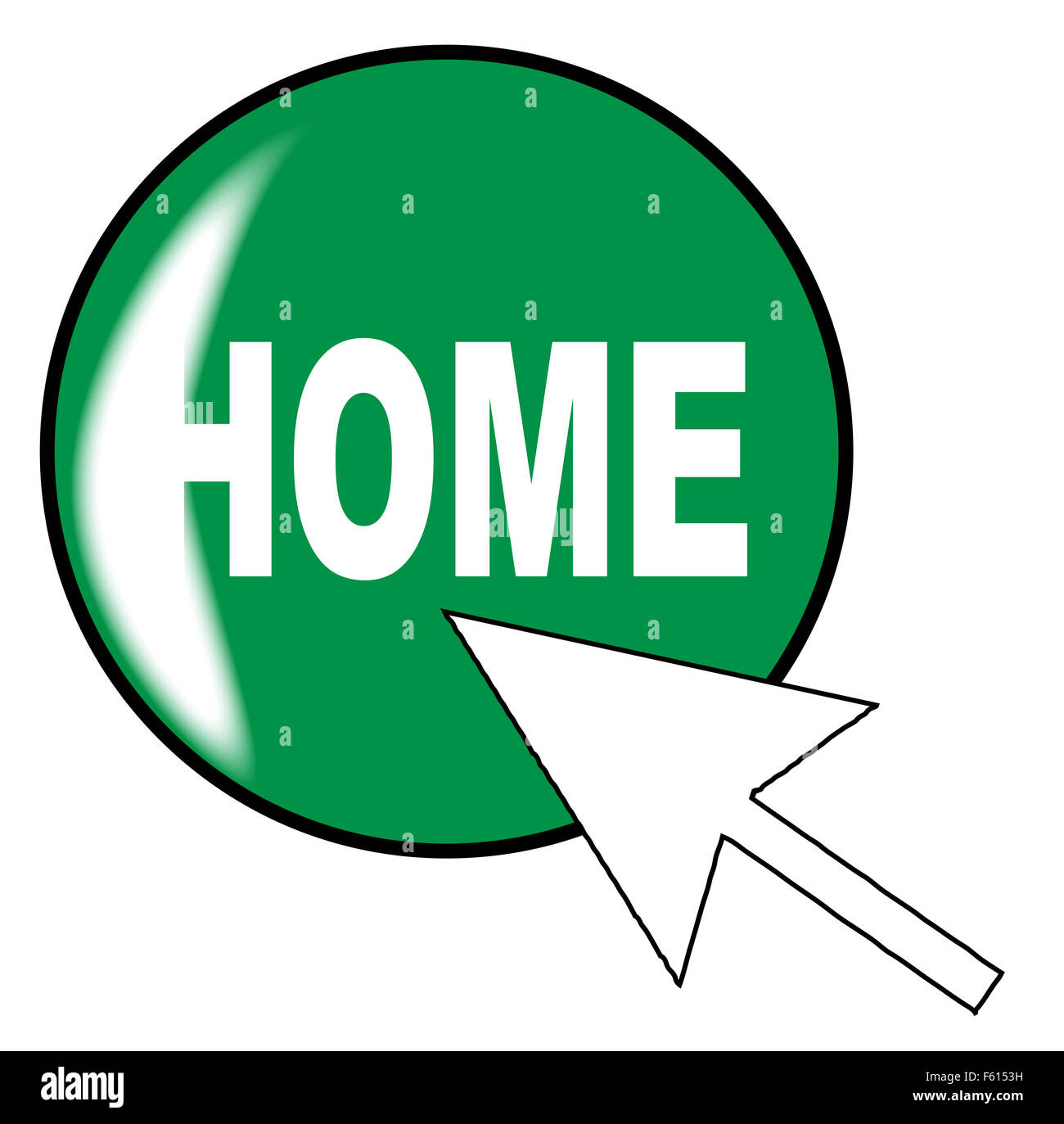 A computer home icon with generic pointer arrow over a white background ...