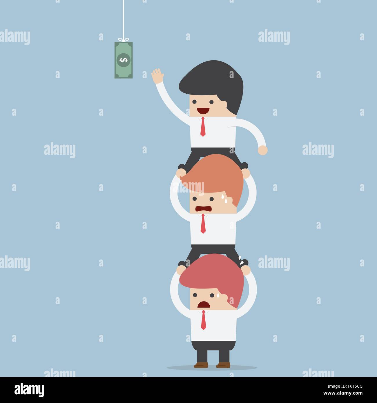 Business people carrying each other to reach hanging money, VECTOR ...