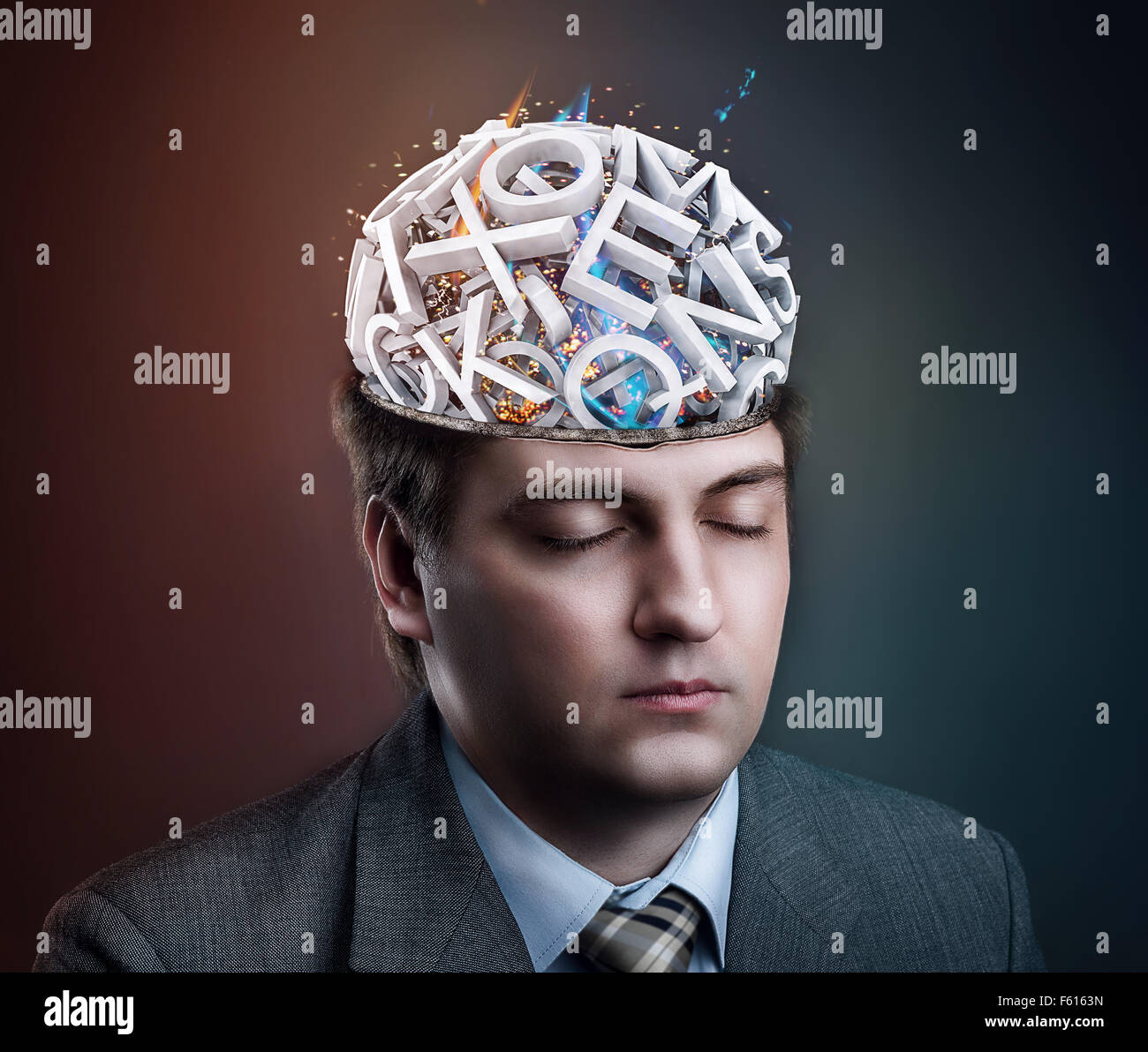 Human head with letters of the alphabet hi-res stock photography and ...