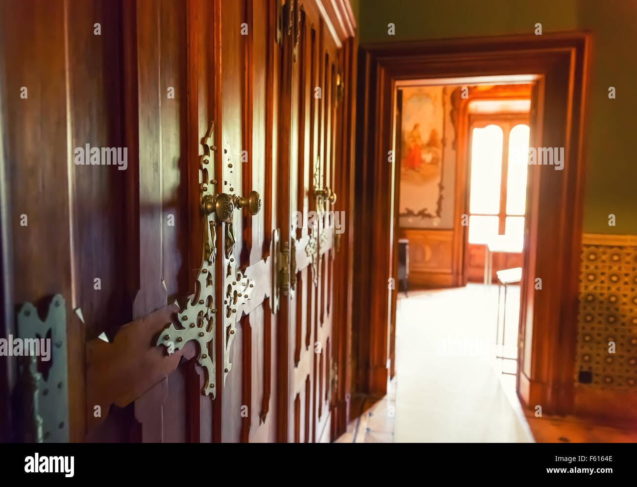 Corridor with luxurious wooden doors to the next room Stock Photo - Alamy