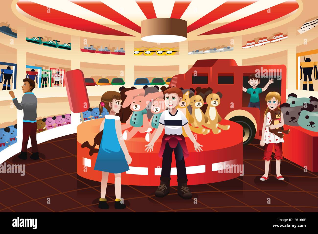 A vector illustration of happy kids in a toy store Stock Vector Image ...