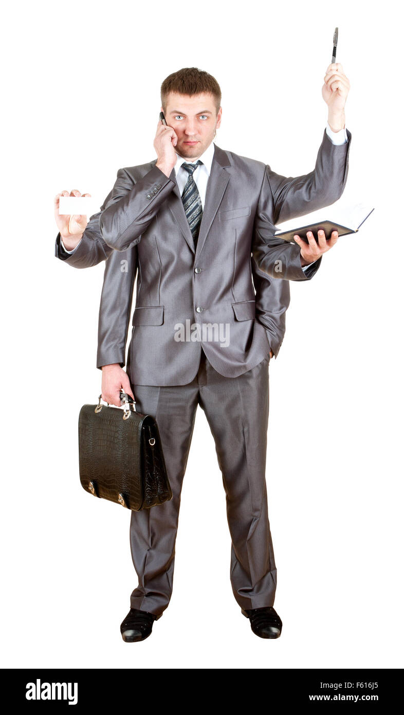 Business man with many hands. Isolated on white Stock Photo - Alamy