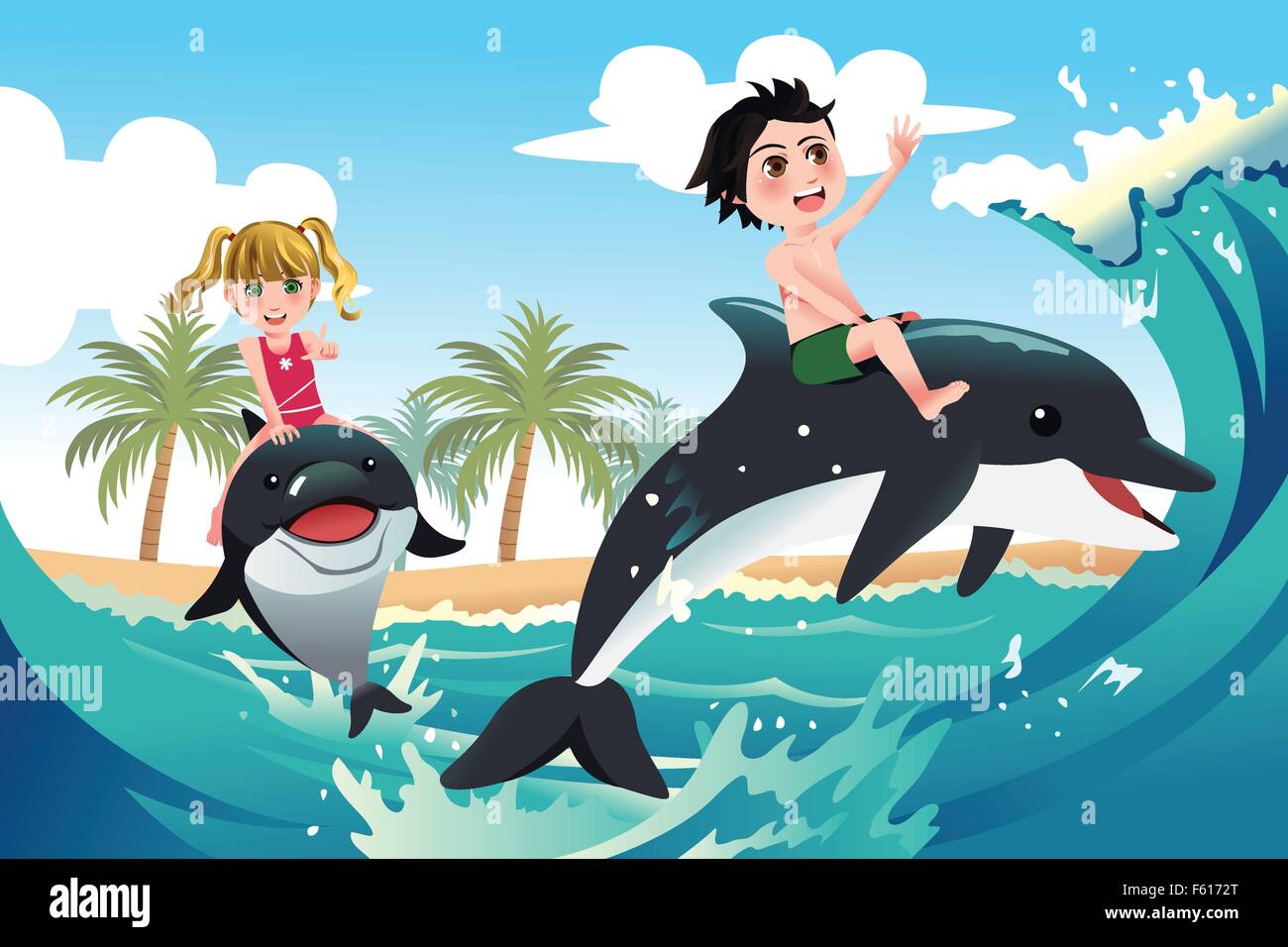 Boy dolphin cartoon illustration hi-res stock photography and images ...