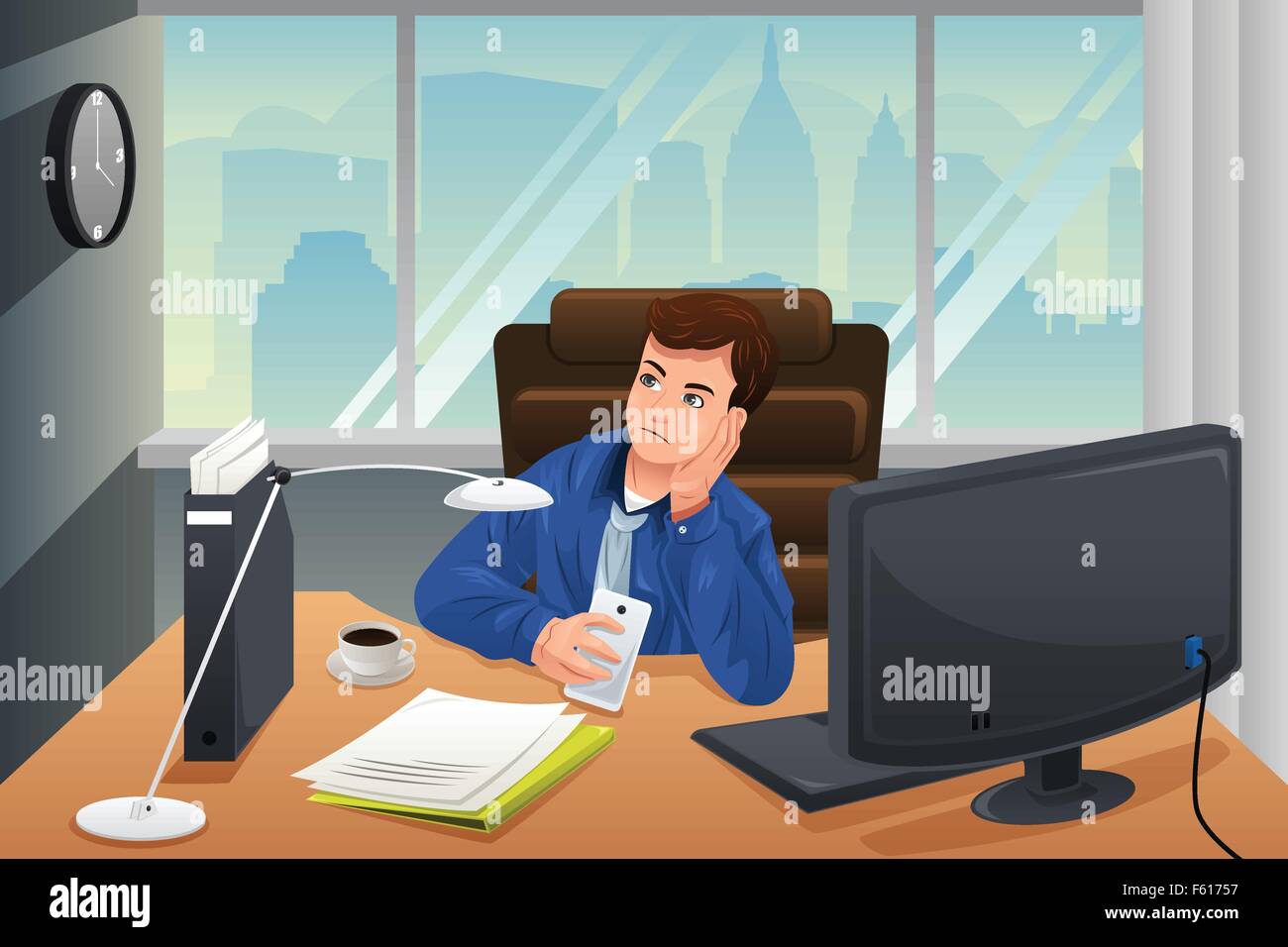 Young man bored office Stock Vector Images - Alamy