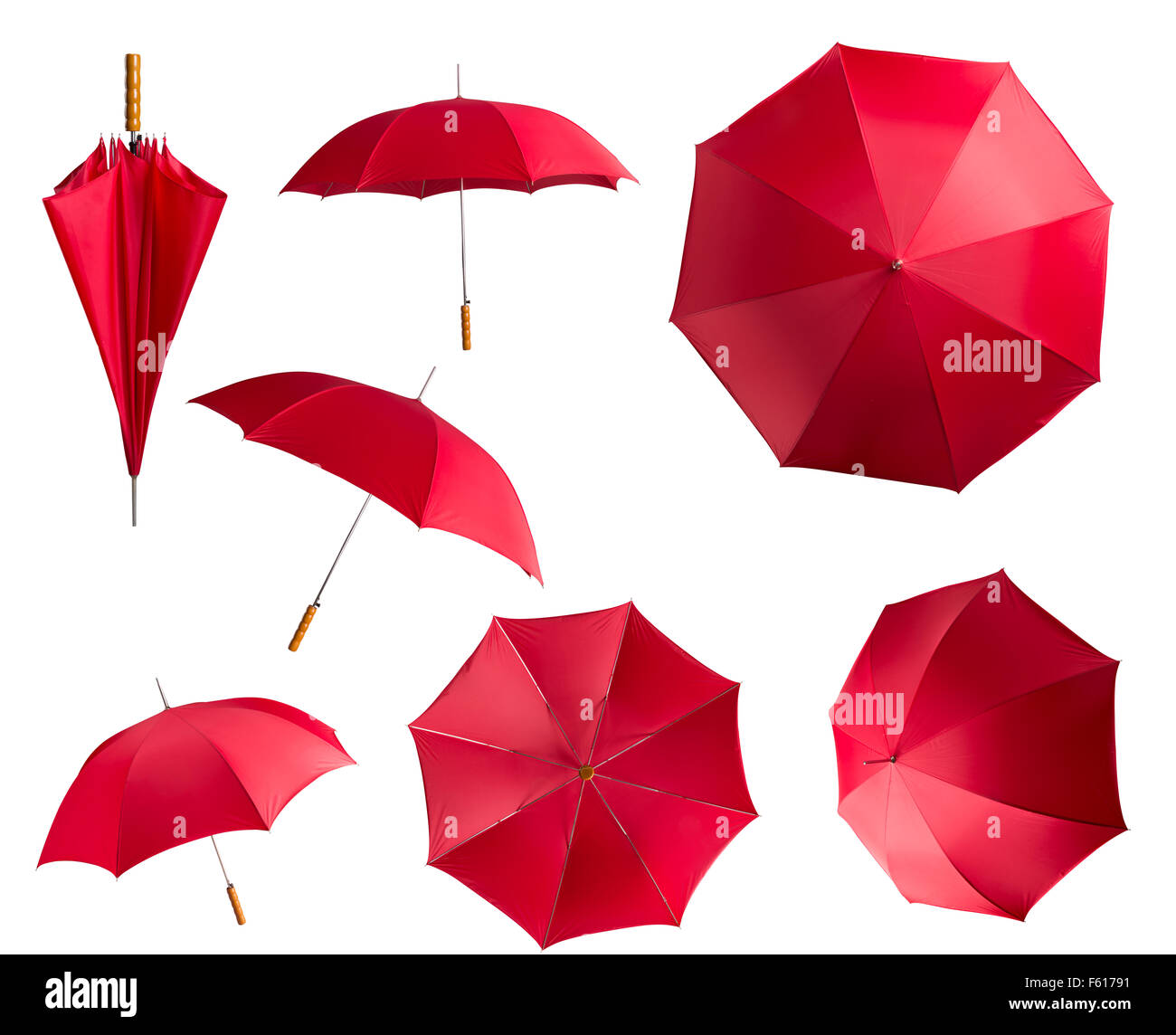 Red umbrellas isolated on white background Stock Photo - Alamy