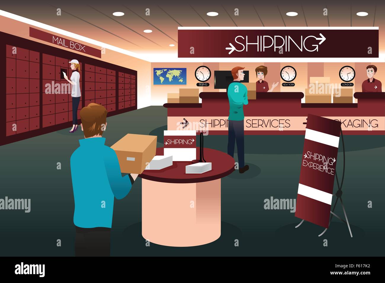 A vector illustration of scene inside a shipping store Stock Vector ...
