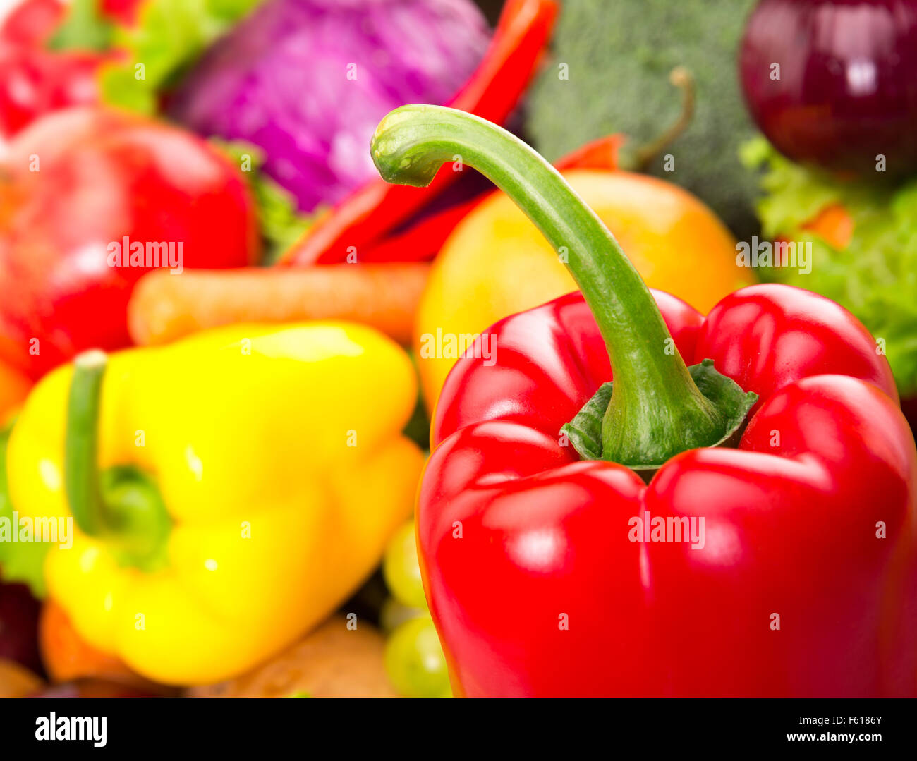 Red glossy Pepper. Food set. Close-up photo. Fresh vegetables Stock ...