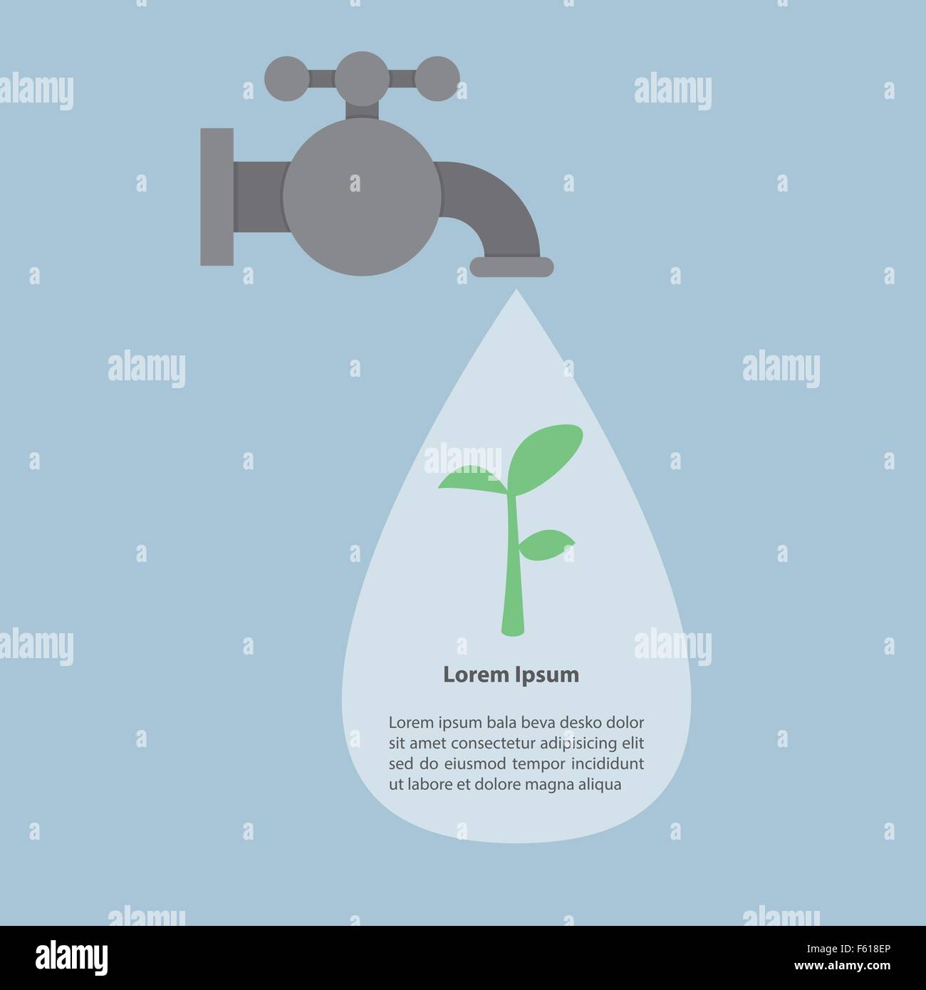 Faucet and water drops with small plant, Infographics, VECTOR, EPS10 ...