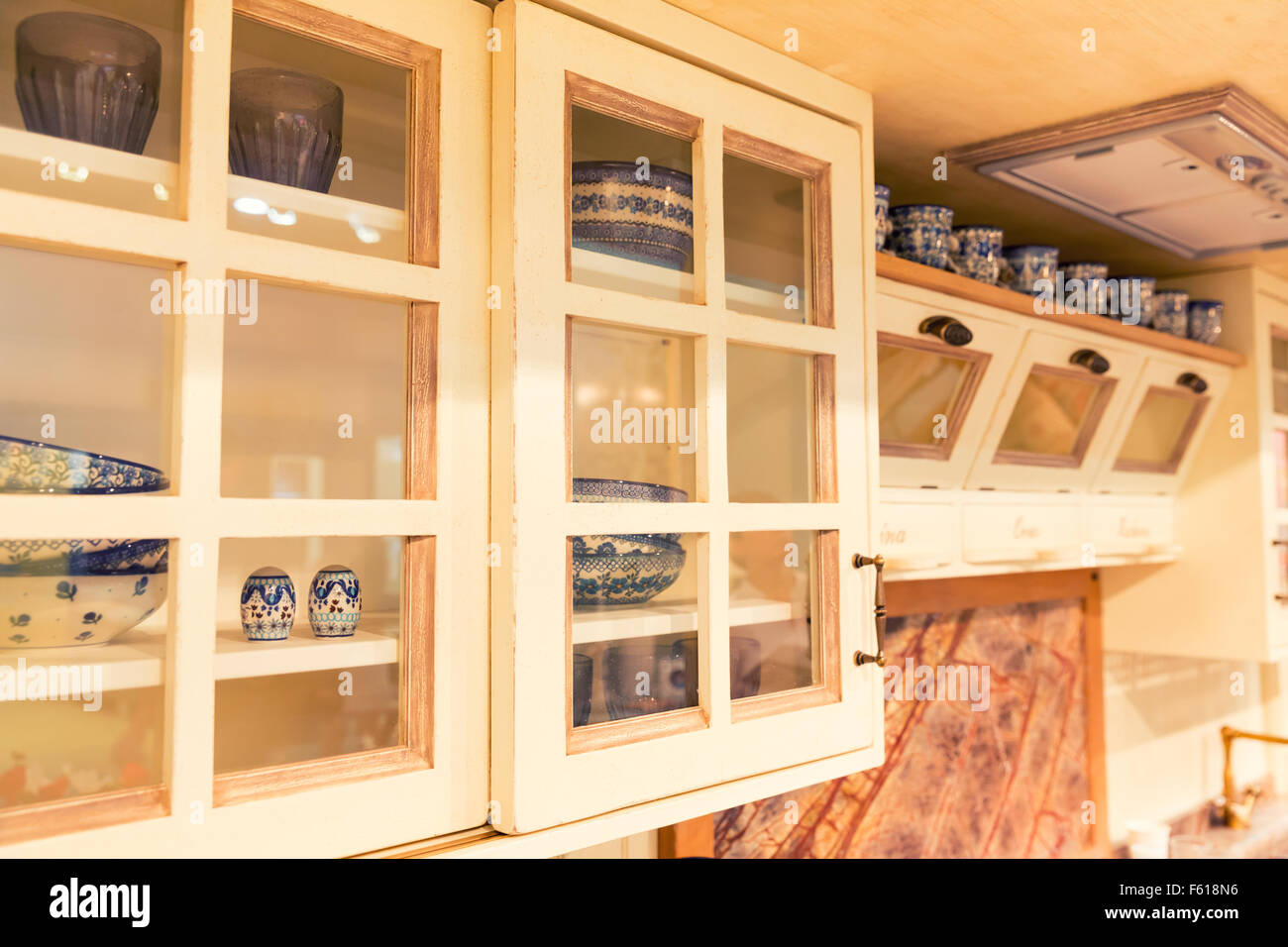 Cupboard in american rustic kitchen Stock Photo - Alamy