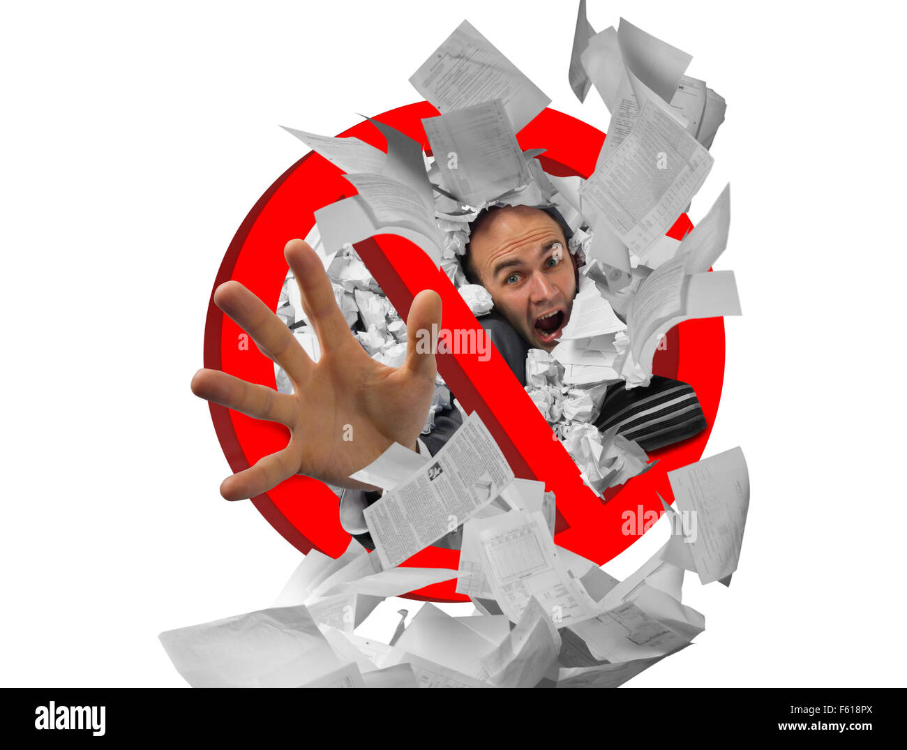 Paperwork forbidden red sign on white background Stock Photo - Alamy