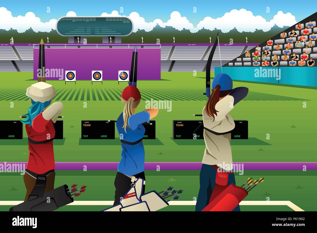 A vector illustration of archers in the archery match for sport ...