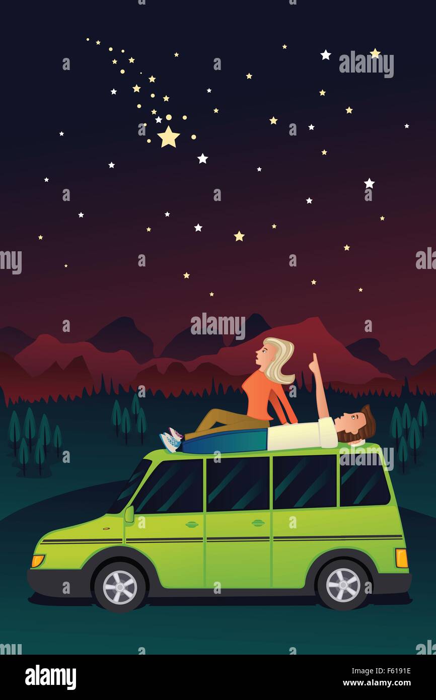 A vector illustration of couple watching the stars in the sky Stock ...