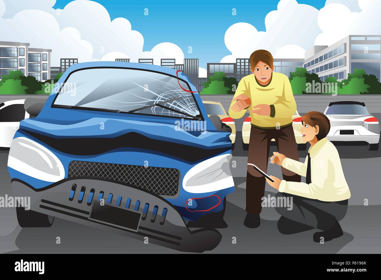 A vector illustration of insurance agent assessing a car accident Stock ...