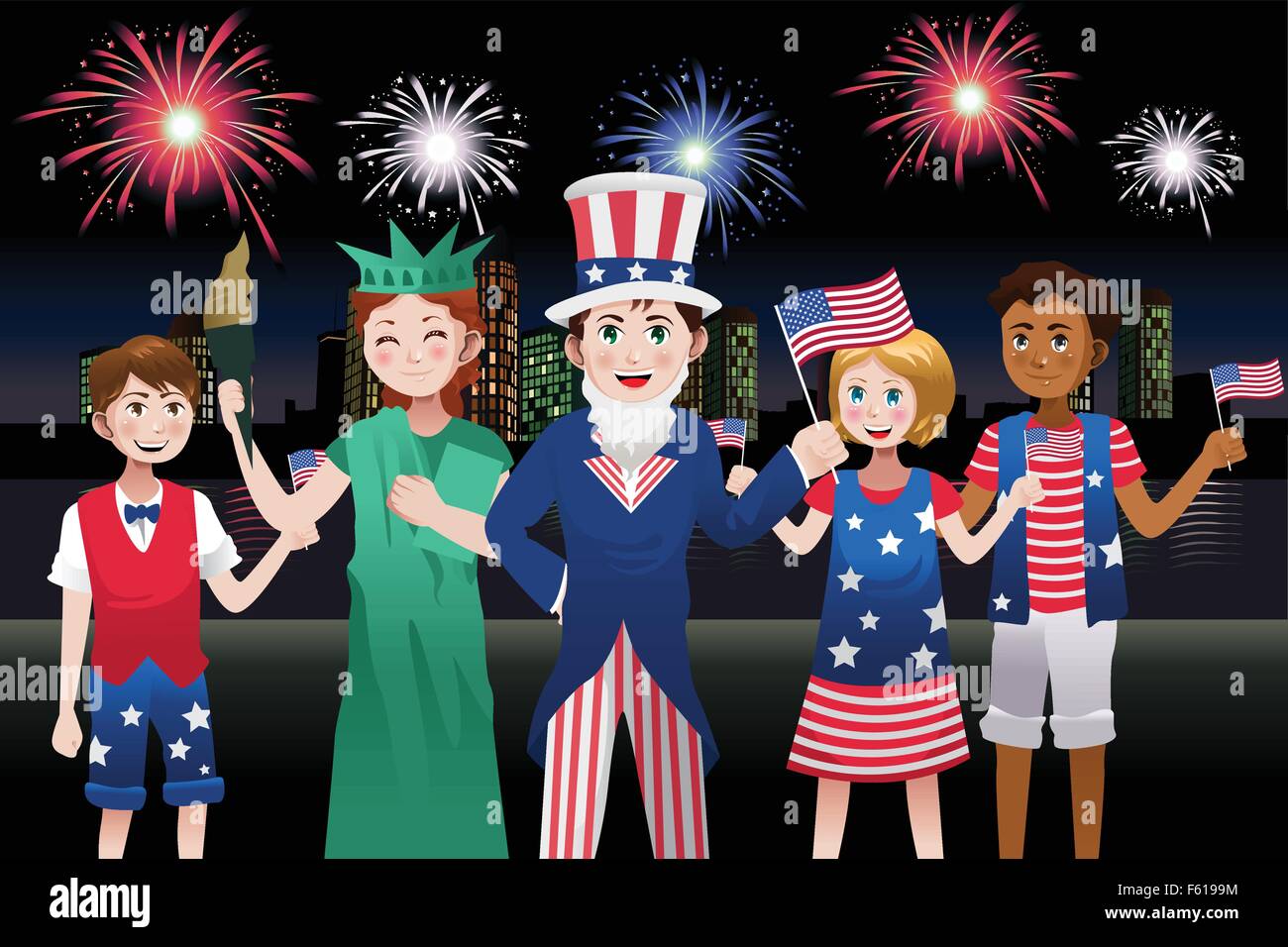 A vector illustration of kids celebrating Fourth of July Stock Vector ...