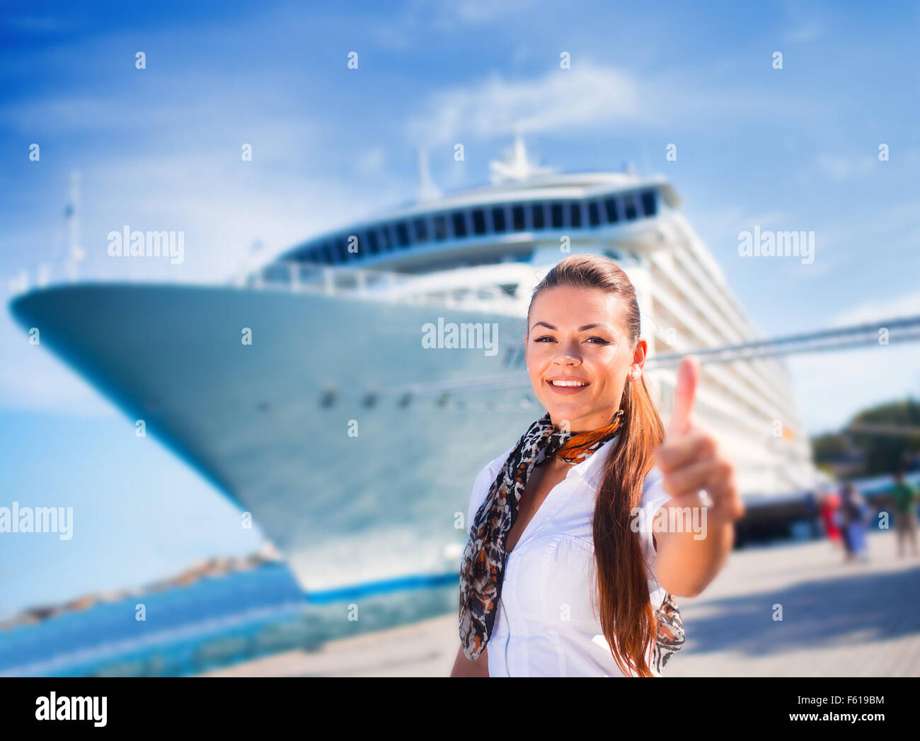 Young woman near cruise ship Stock Photo - Alamy