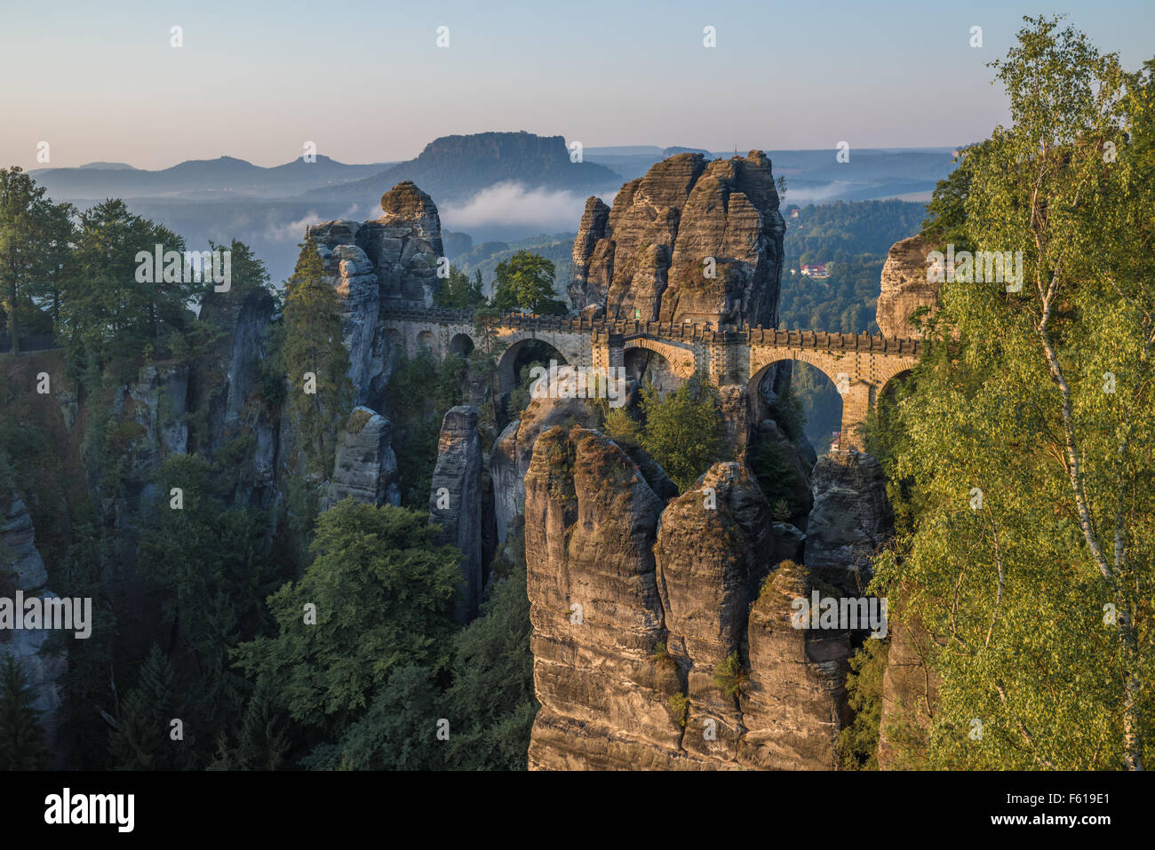 The Bastei bridge, Saxon Switzerland National Park, Germany Stock Photo ...