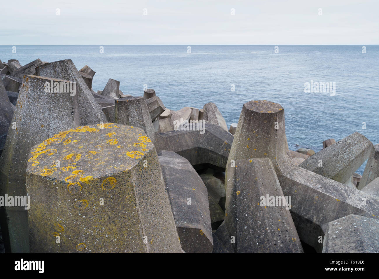 Concrete sea wall coastal defense at the Torness nuclear power station ...