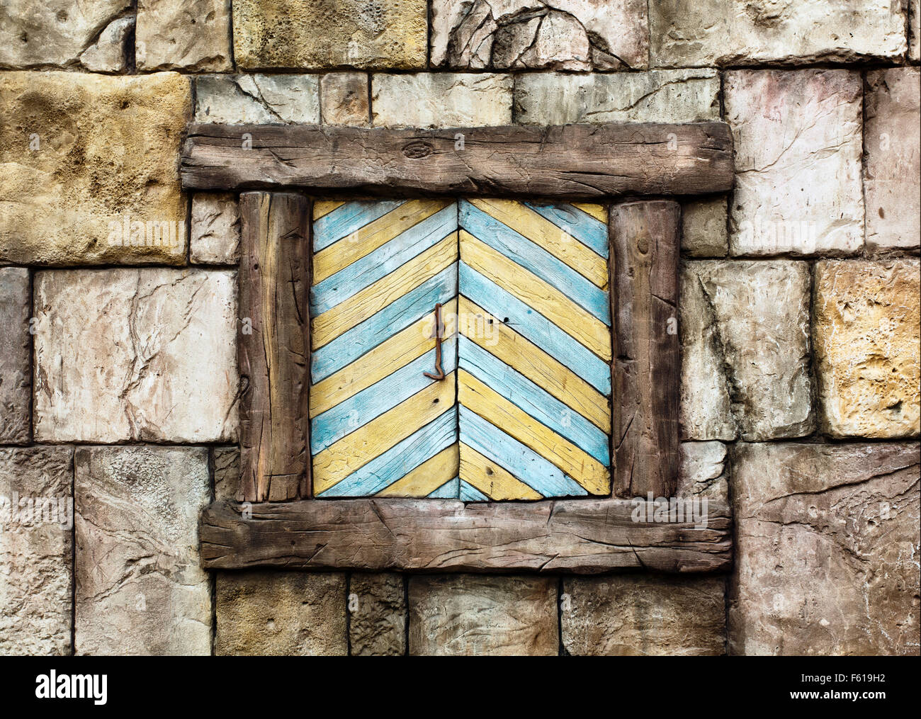 Old window on ancient stone wall Stock Photo - Alamy