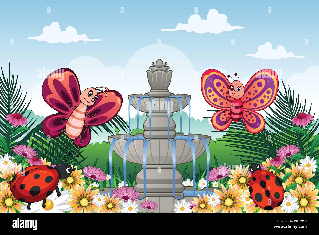 A vector illustration of garden with cute animals Stock Vector Image ...