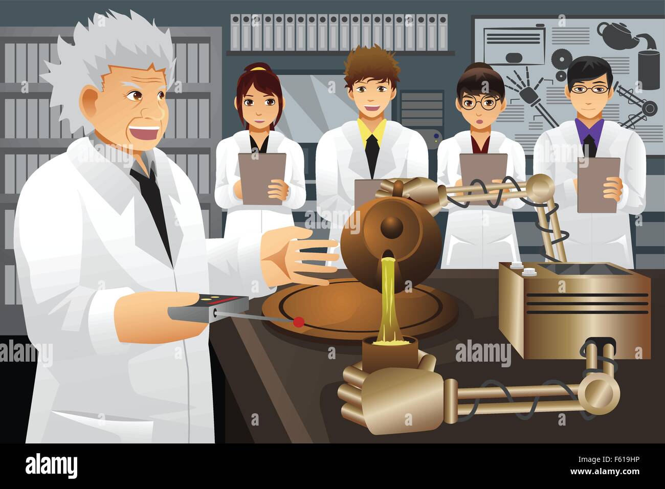 A vector illustration of professor presenting his experiment invention ...