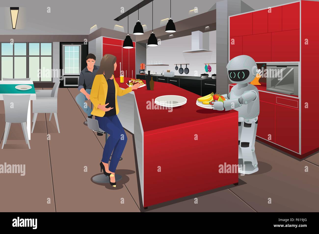 A vector illustration of a robot serving breakfast Stock Vector Image ...