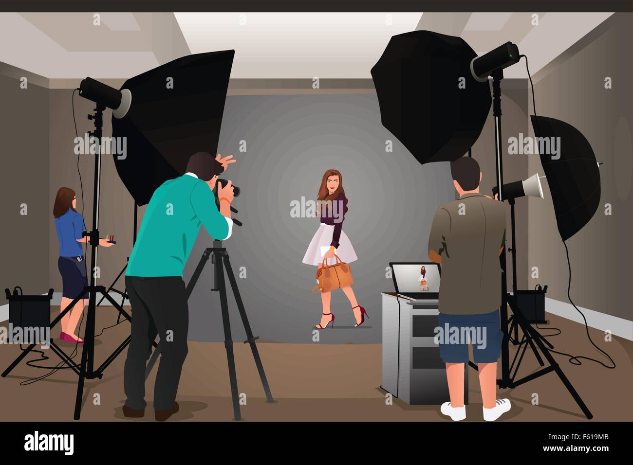 A vector illustration of photographer shooting model in studio Stock ...