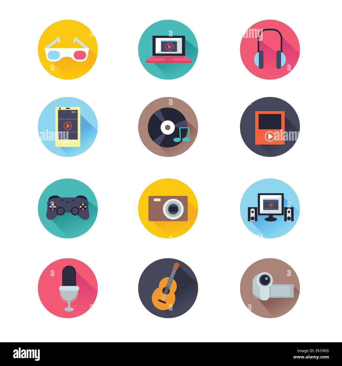 A vector illustration of multimedia icon sets in flat design Stock ...