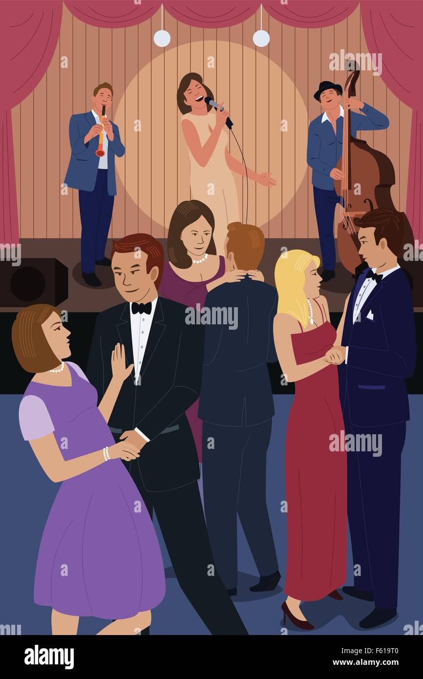 A vector illustration of people dancing in a jazz night club Stock ...