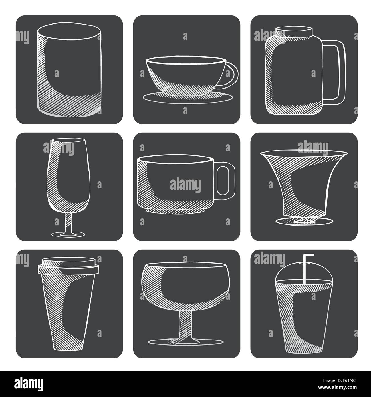 A vector illustration of glass icons flat design Stock Vector Image ...