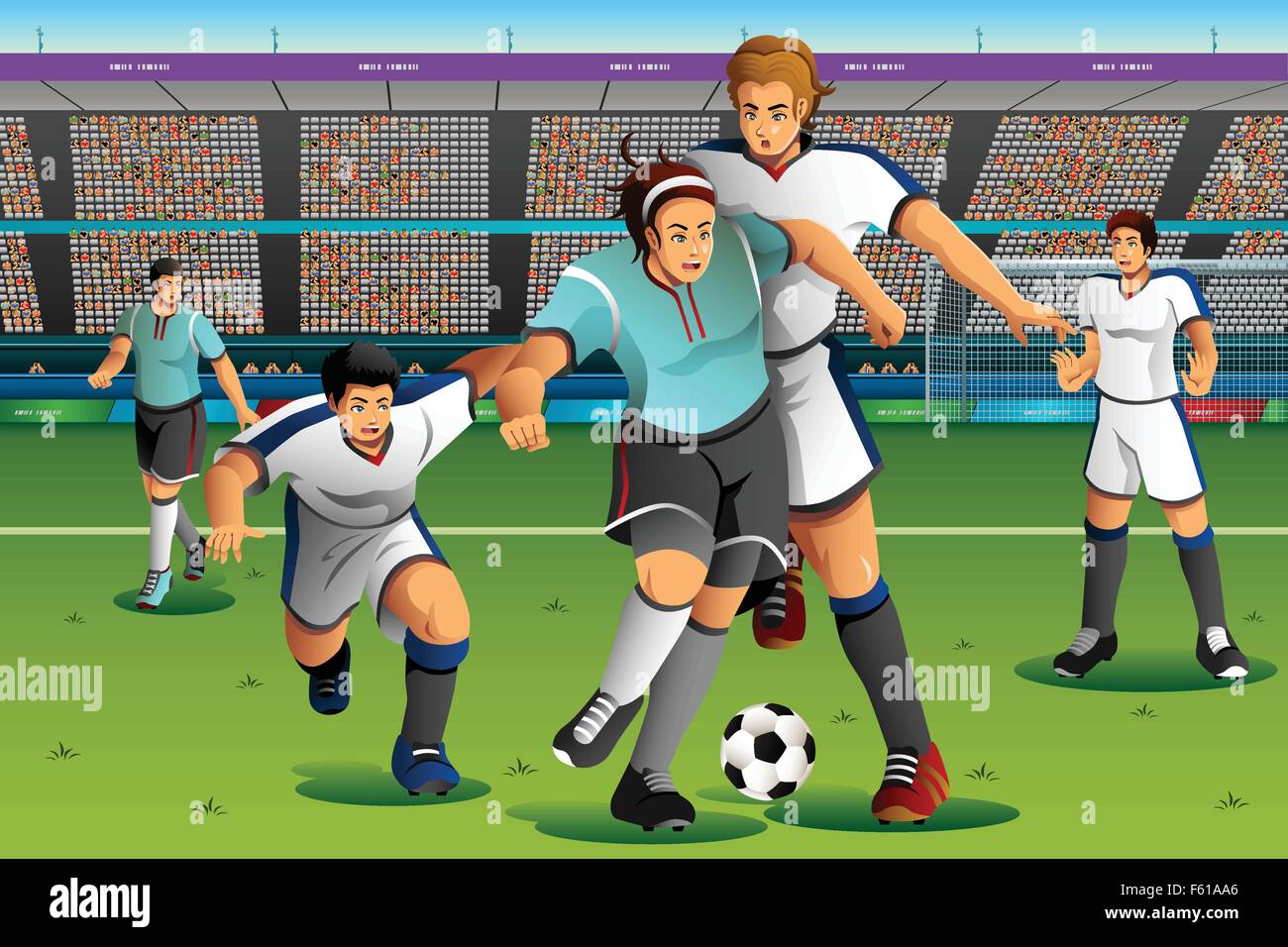 A vector illustration of people playing soccer in the competition for ...