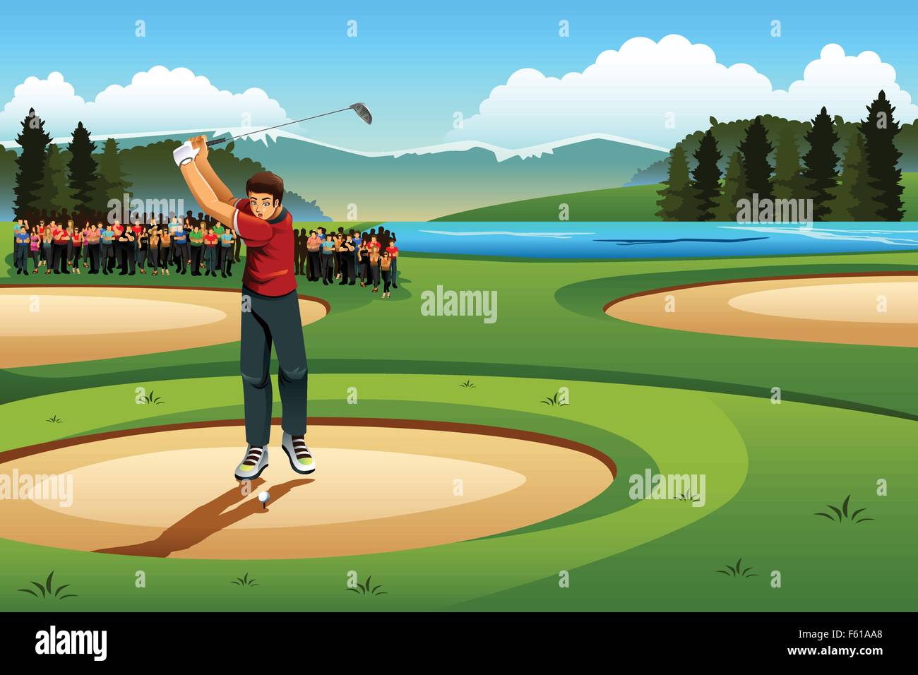 A vector illustration of man playing golf in the competition for sport ...