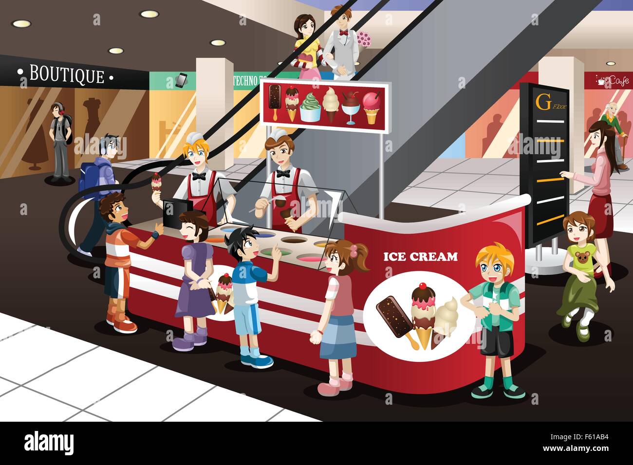 A vector illustration of happy kids waiting in line for ice cream Stock ...