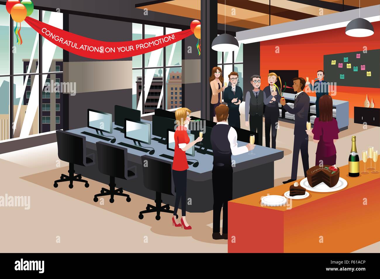 A vector illustration of businesspeople celebrating their colleague ...