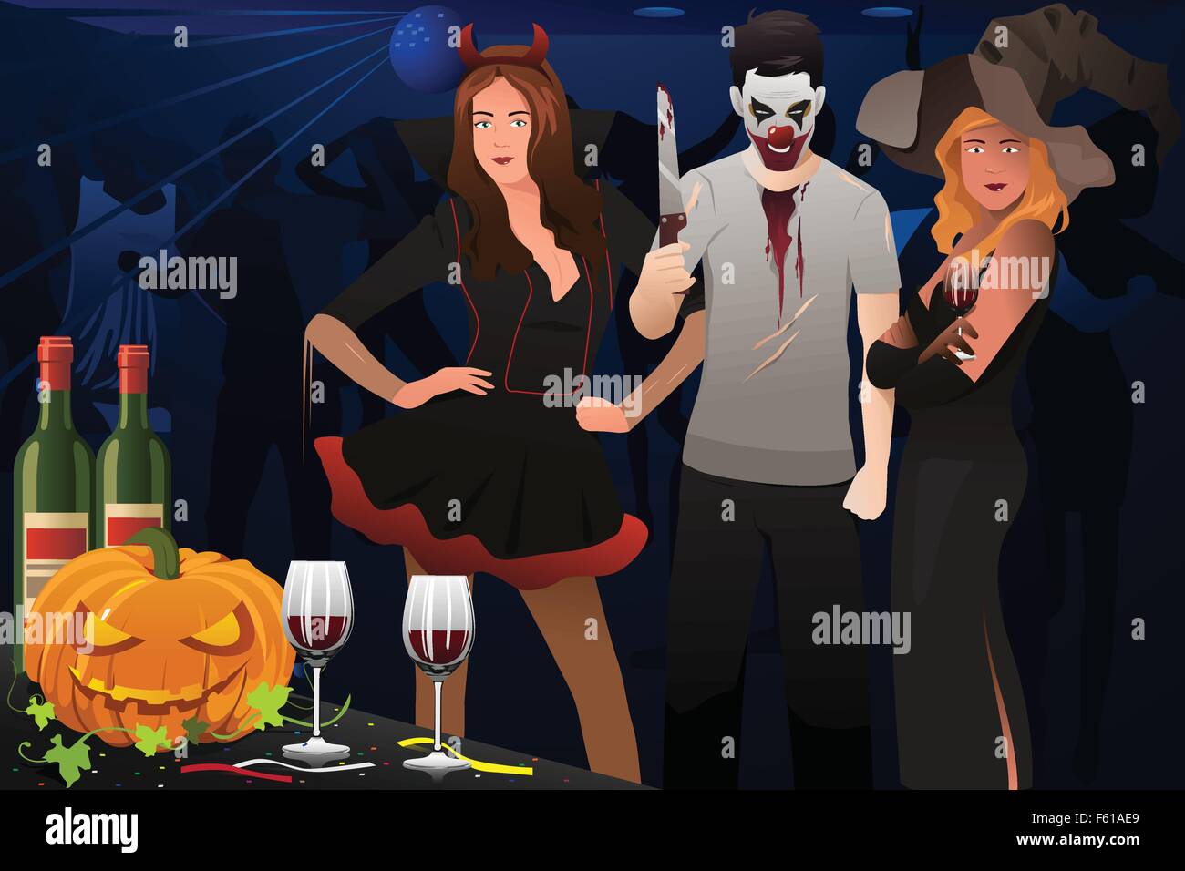 A vector illustration of adult dressing up in Halloween costume in a ...