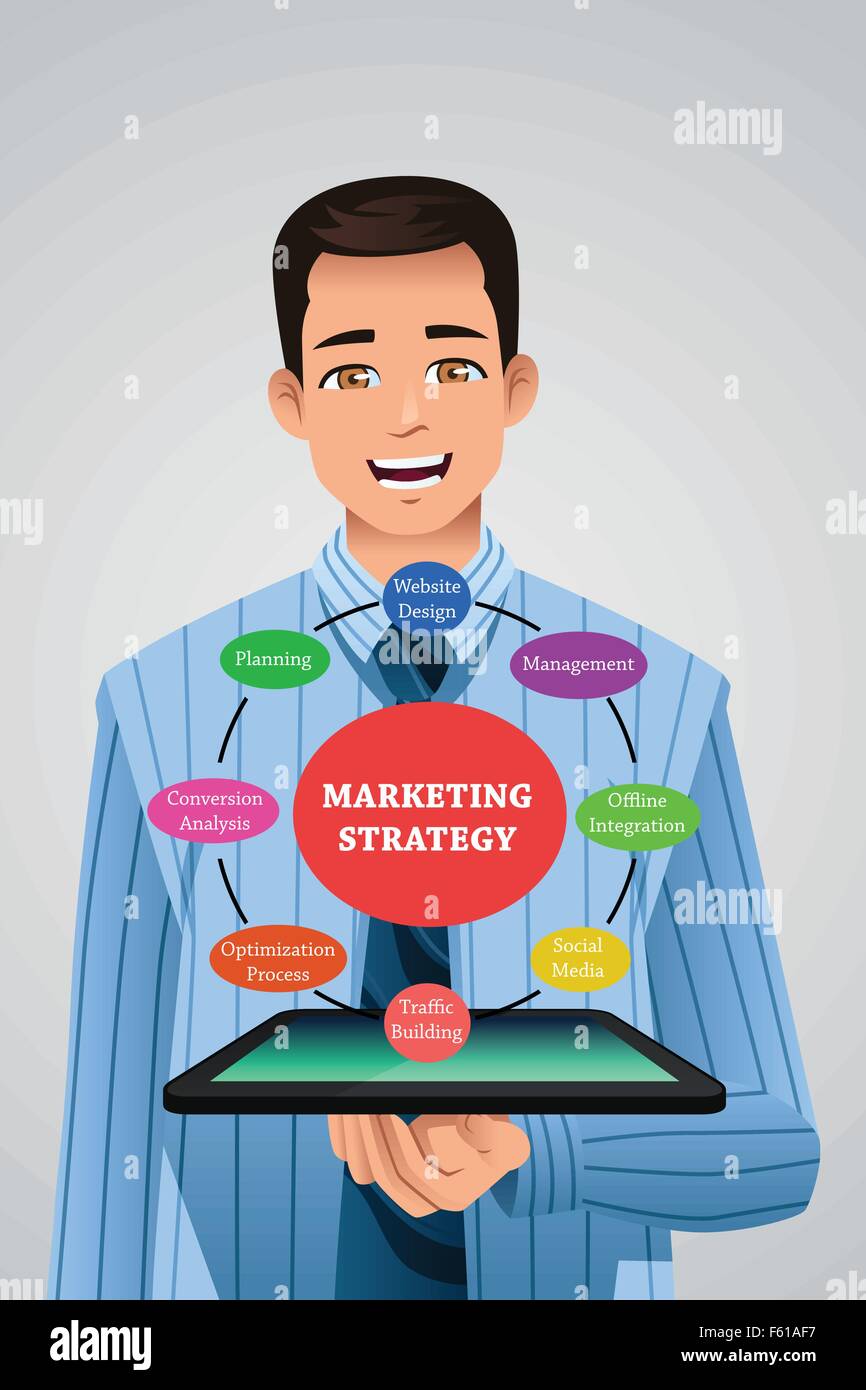 A vector illustration of businessman showing marketing strategy from ...