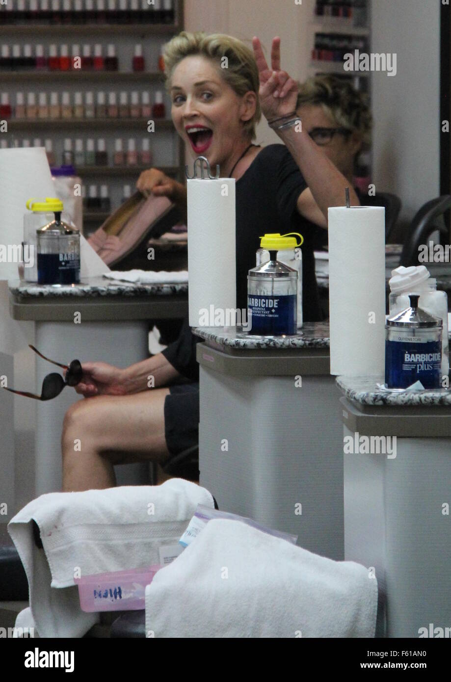 Sharon Stone gets her nails done at a salon in Beverly Hills Featuring ...