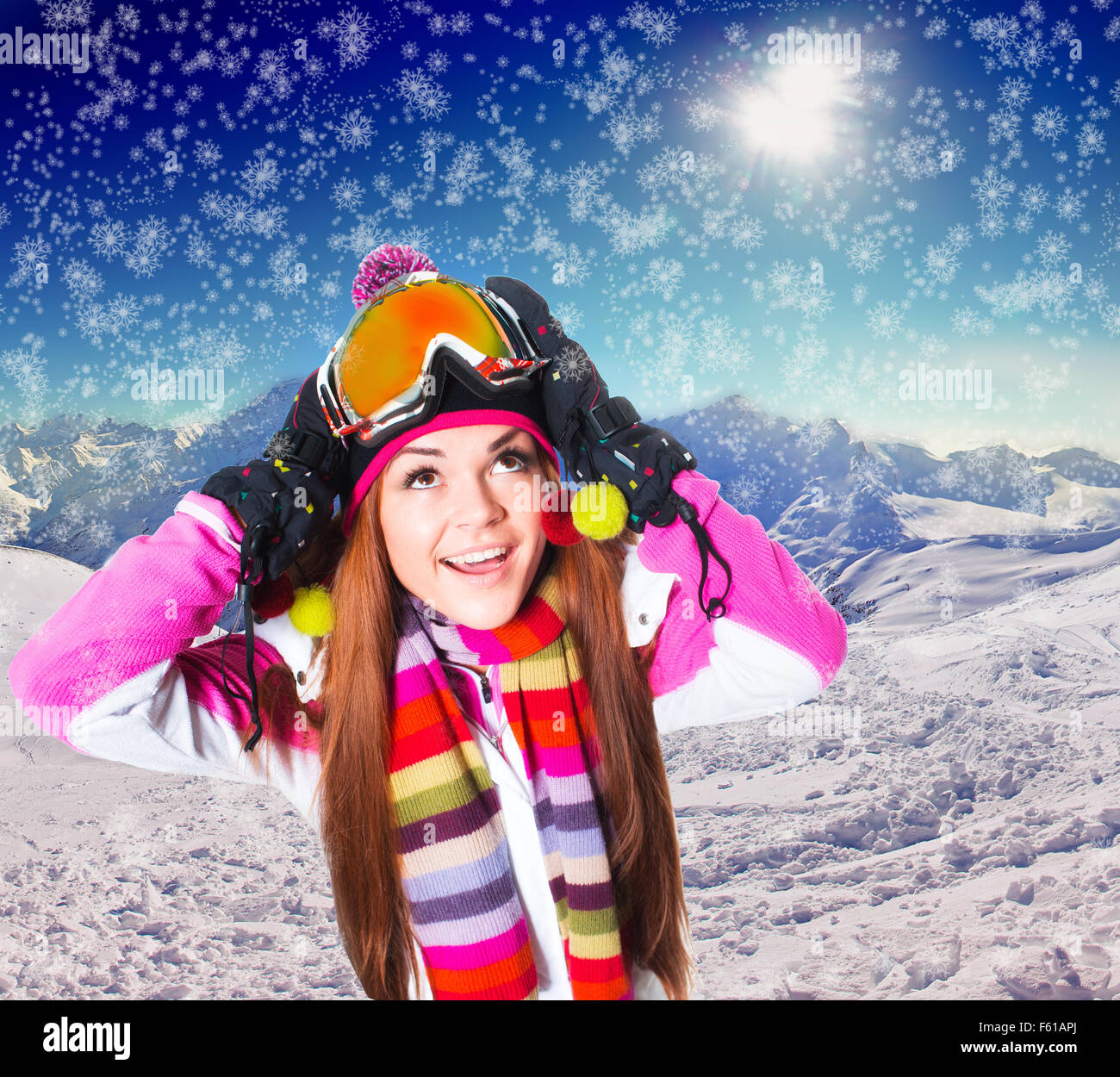 Girl on the ski resort Stock Photo - Alamy