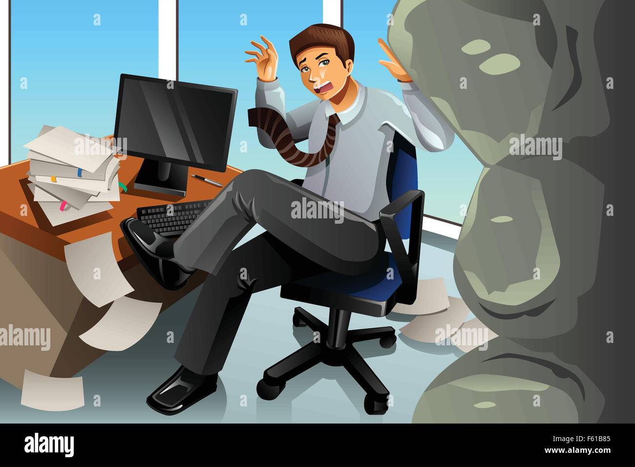 A vector illustration of Businessman between rock and hard place ...