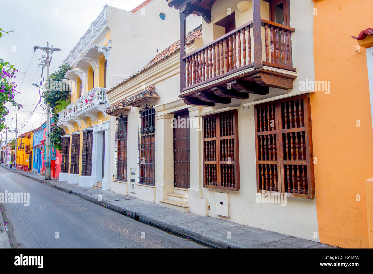 Beautiful house facades in the streets of Cartagena, Colombia Stock ...