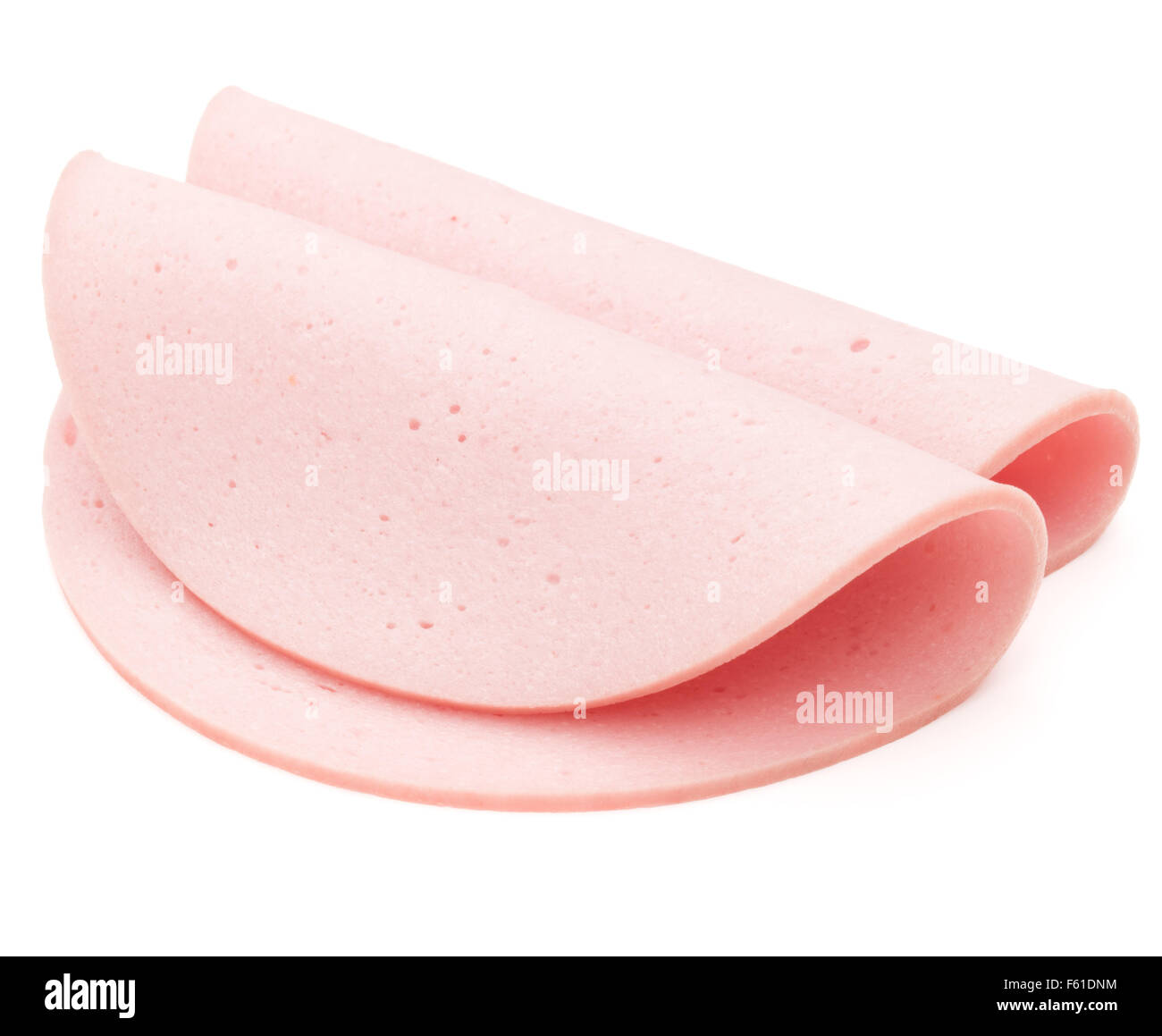 cooked boiled ham sausage or rolled bologna slices isolated on white ...