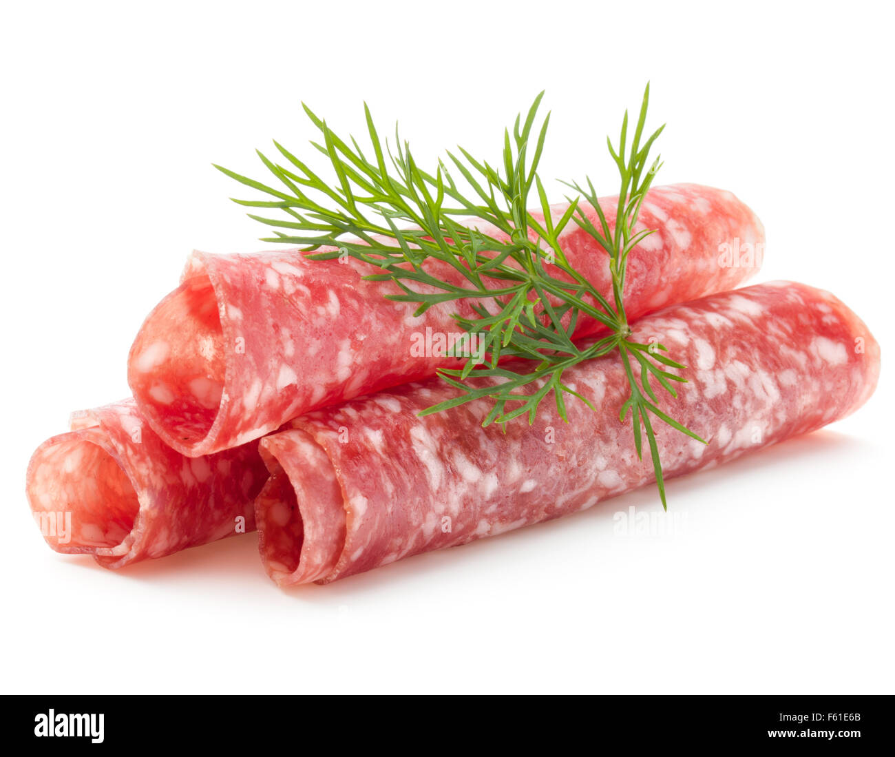 Salami sausage slices isolated on white background cutout Stock Photo - Alamy