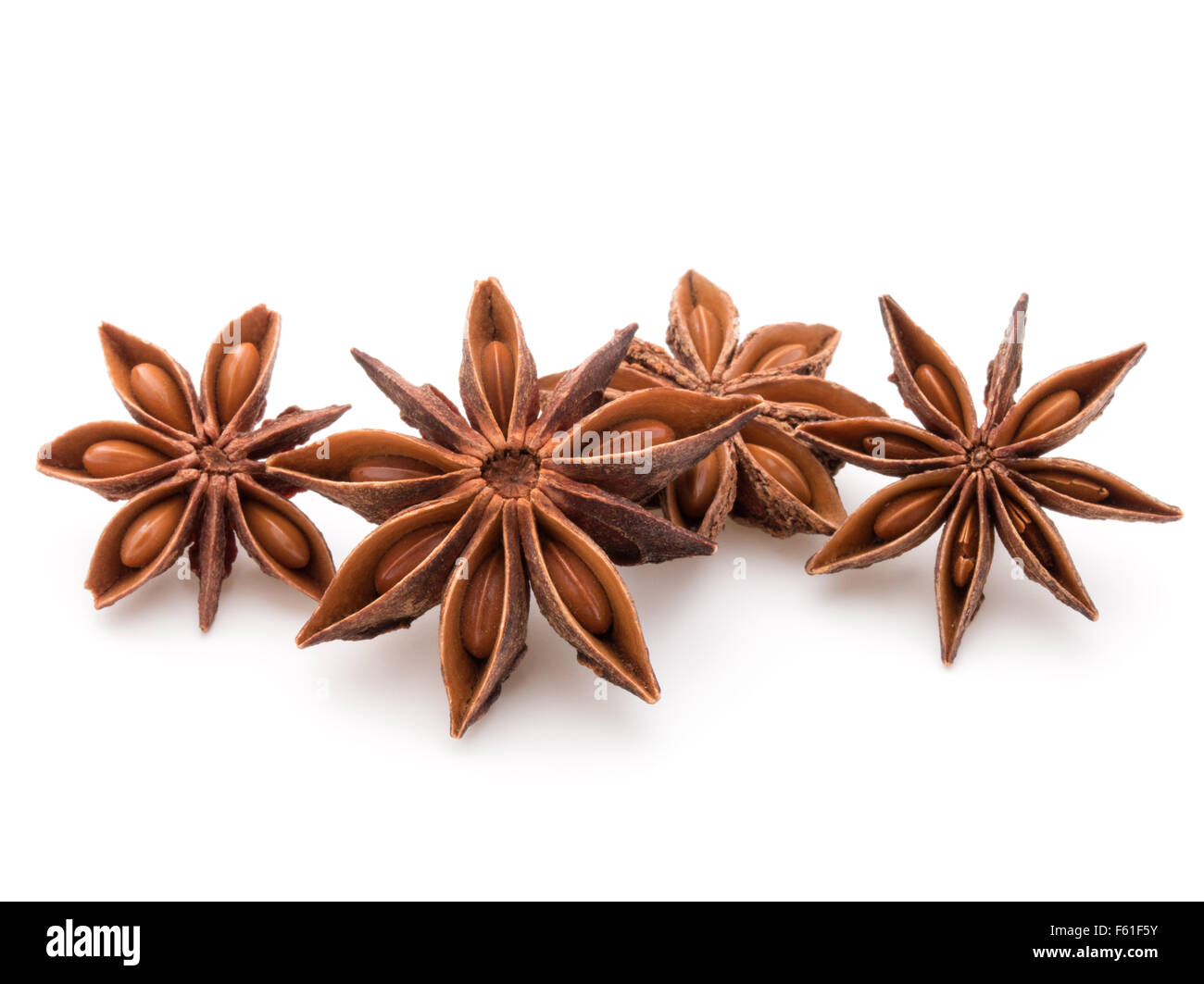 Star anise spice fruits and seeds isolated on white background closeup ...