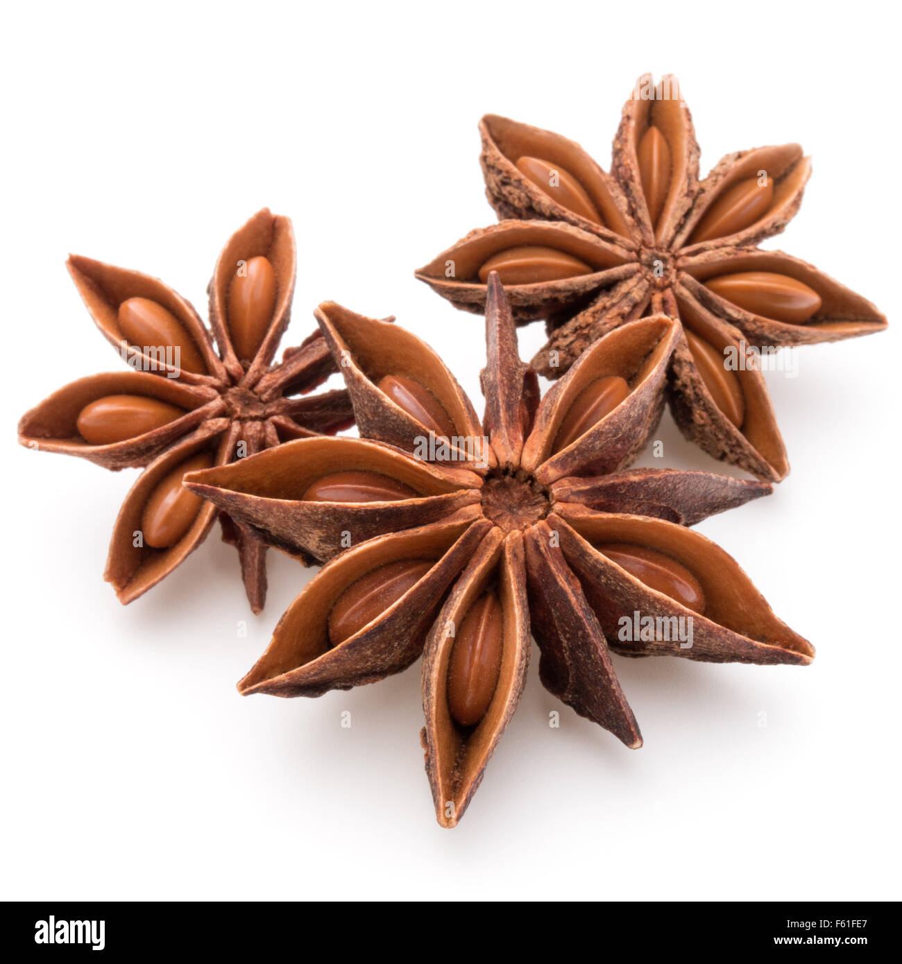 Star anise spice fruits and seeds isolated on white background closeup ...
