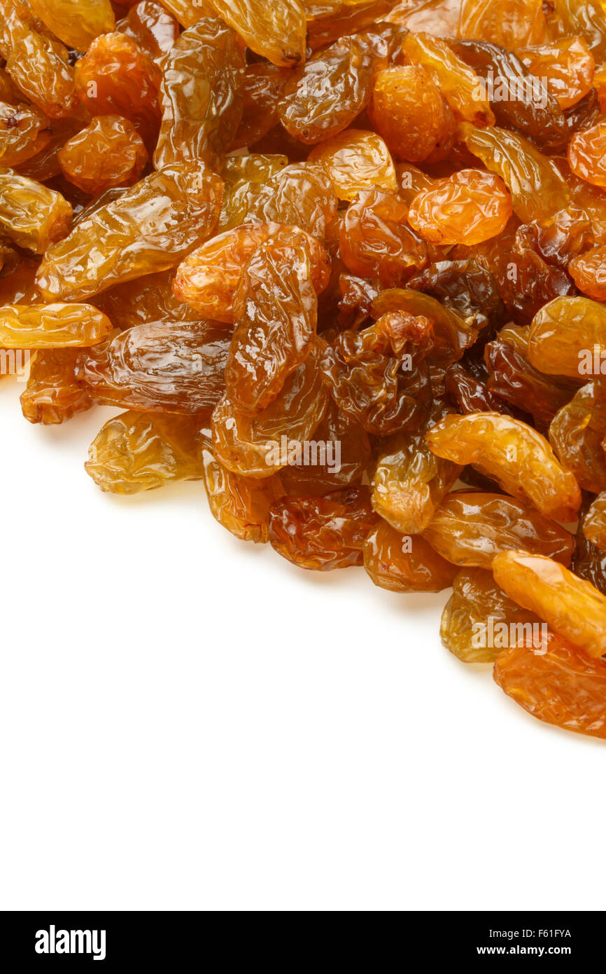 Yellow sultanas raisins isolated on white background cutout Stock Photo - Alamy