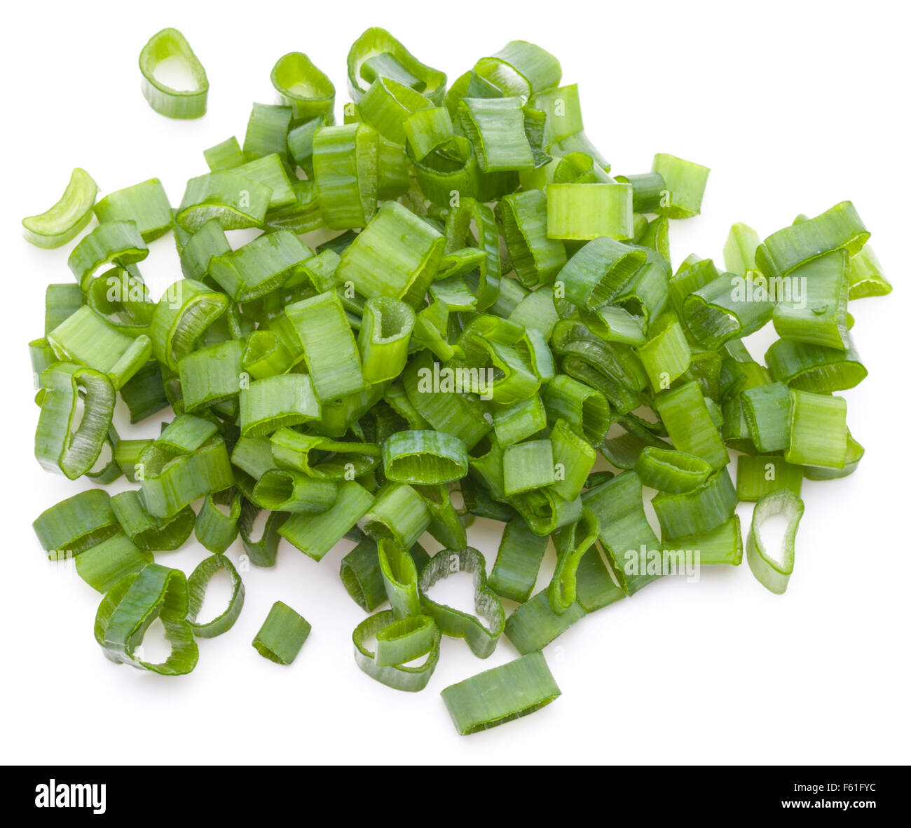 chopped spring onion or scallion isolated on white background cutout ...