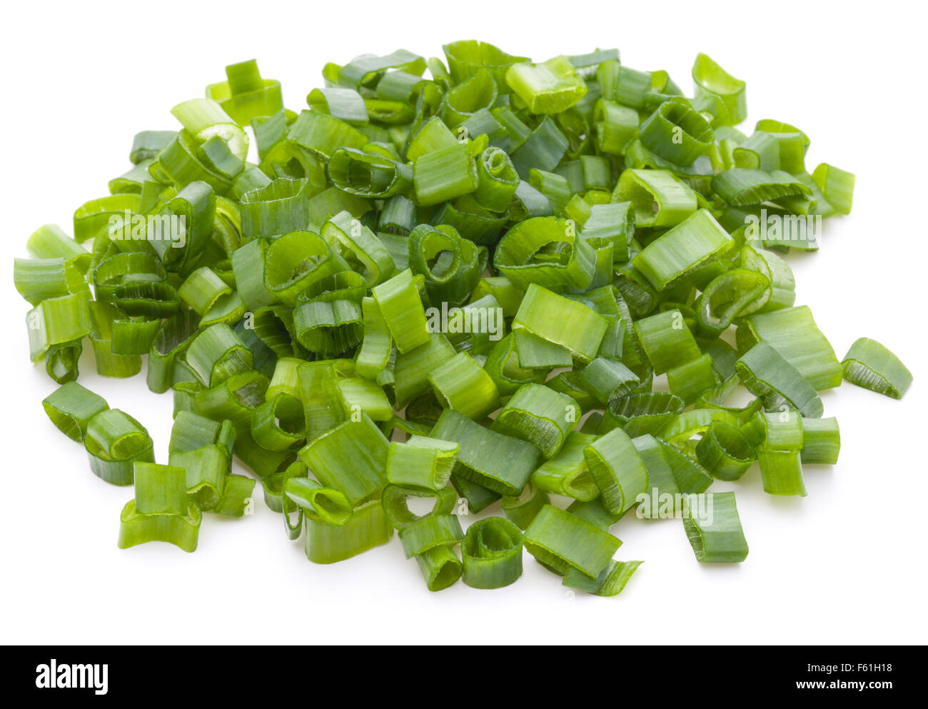 chopped spring onion or scallion isolated on white background cutout ...