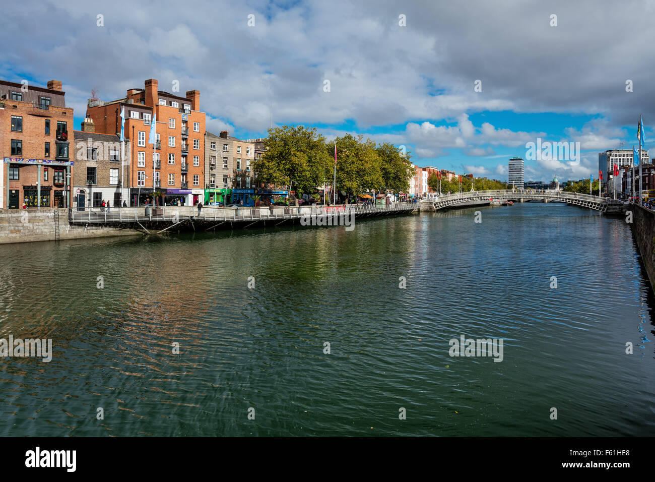 North bank of the river Liffey with the Liffey Bridge known as Ha'penny ...