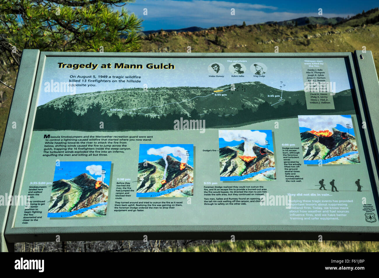 mann gulch fire kiosk above gates of the mountains near helena, montana ...