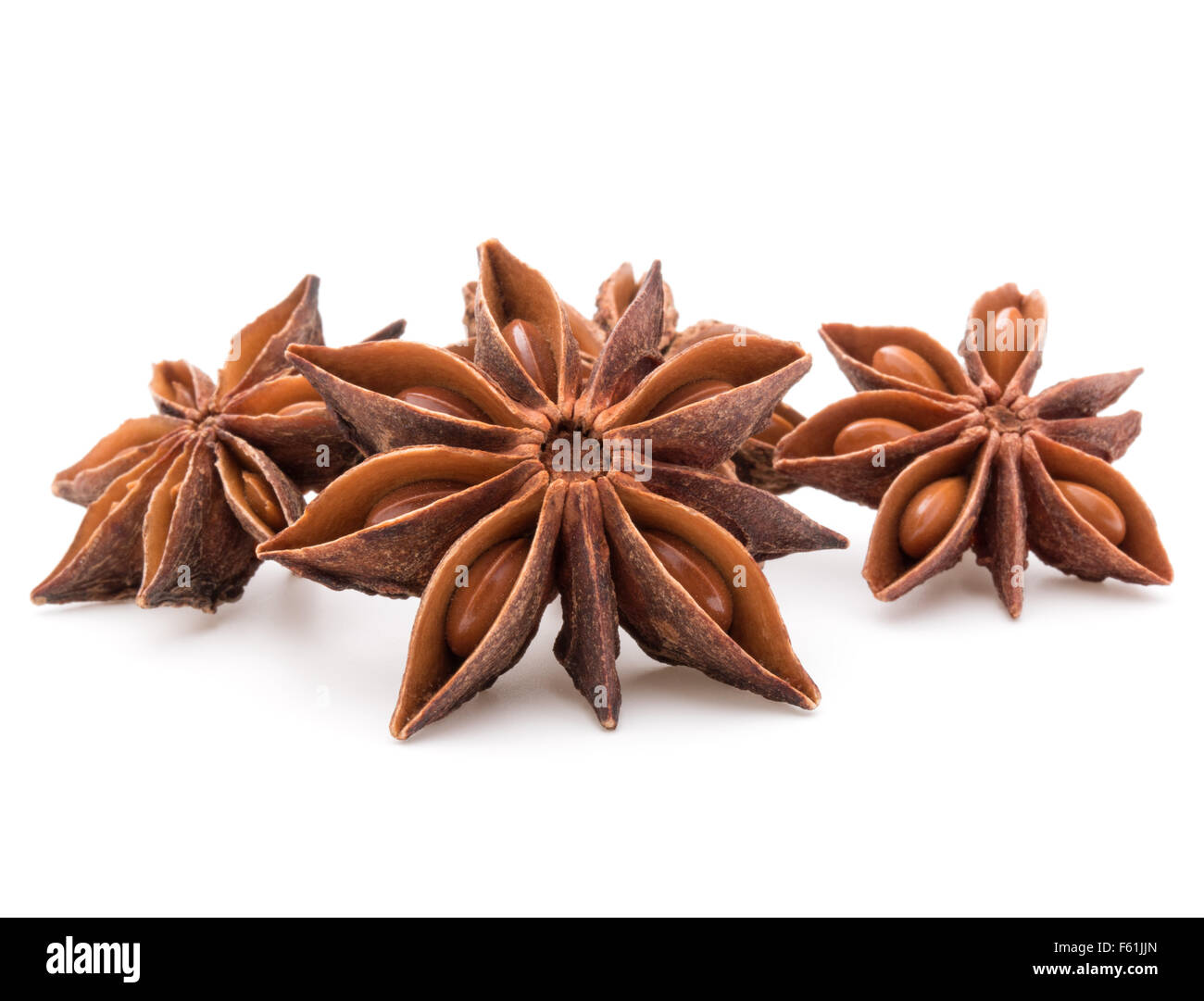 Star anise spice fruits and seeds isolated on white background closeup ...